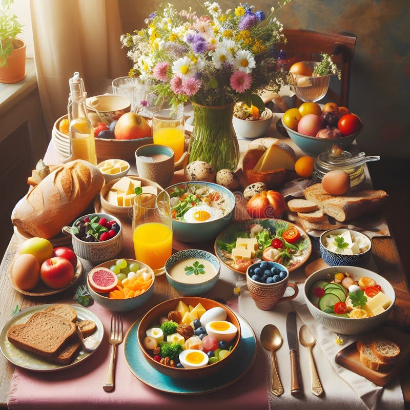 Gastronomic Delight: a Sumptuous Lunch Spread on a Table. Stock ...