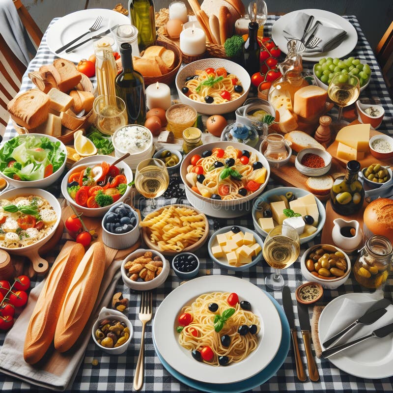 Gastronomic Delight: a Sumptuous Lunch Spread on a Table. Stock ...