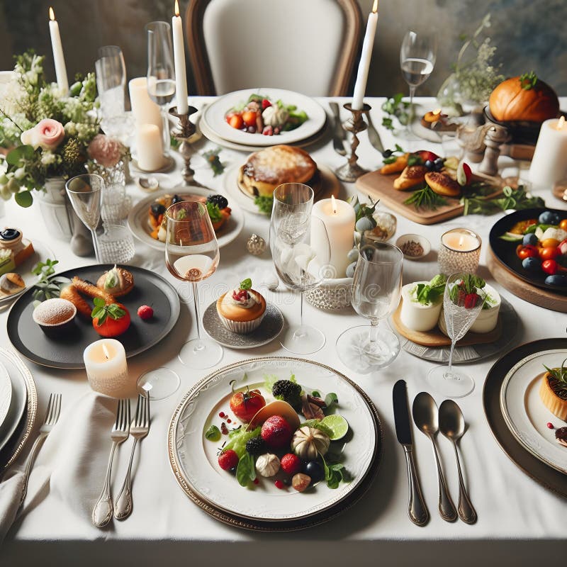 Gastronomic Delight: a Sumptuous Lunch Spread on a Table. Stock ...