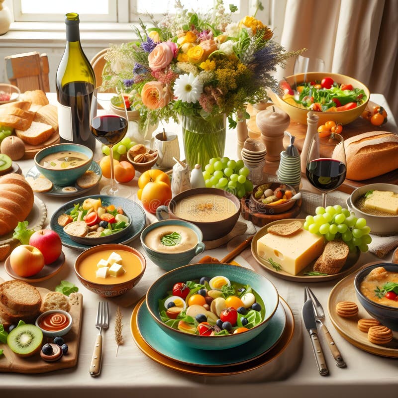 Gastronomic Delight: a Sumptuous Lunch Spread on a Table. Stock ...