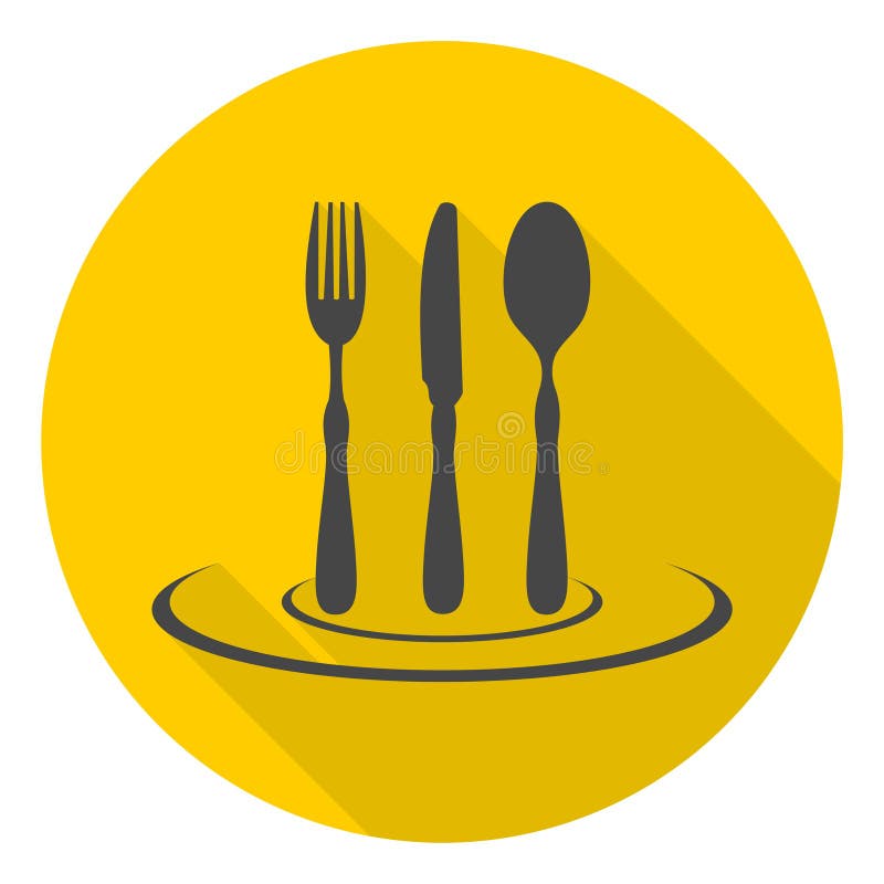 Gastronomy, Restaurant Symbol, Fork, Knife and Spoon Icon with Long ...