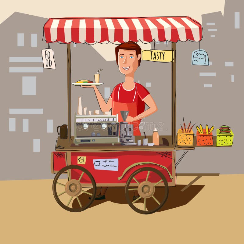 Gatamat, Vagn, Kaffemaskin, Snabbmat, Kock Stock Illustrationer ...