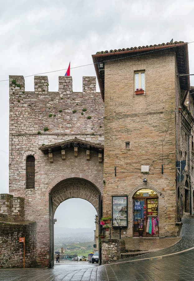 Gate in Assisi, Italy stock image. Image of monument - 53522259