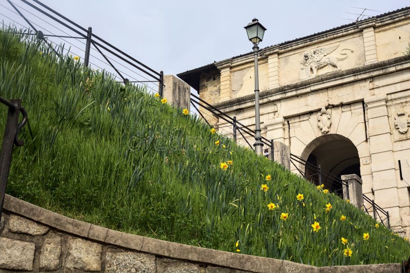 Gate of a Castle on a Cloudy Day Stock Image - Image of brick, entrance ...