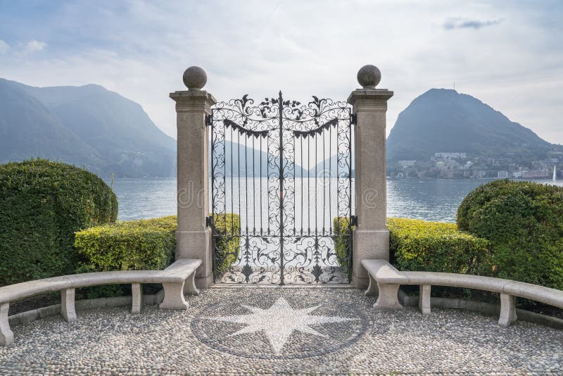 Gate in the Ciani Park, Lugano, Switzerland Stock Photo - Image of ...