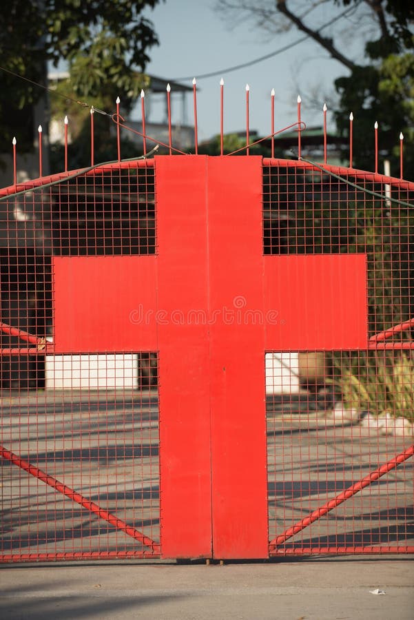 Gate with a cross in red stock photo. Image of gate, cross - 37050542