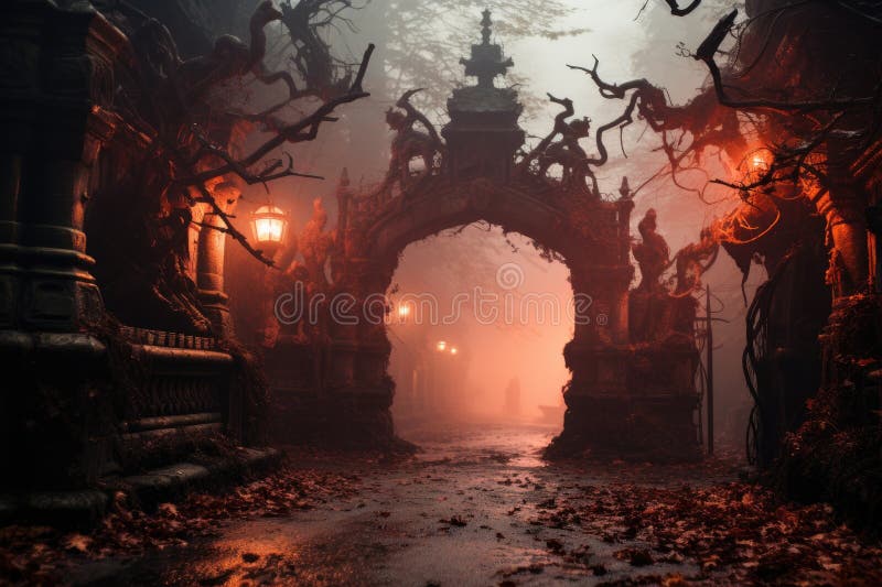 Gate with Crow Background. Scary Cemetery Gate Stock Image - Image of ...