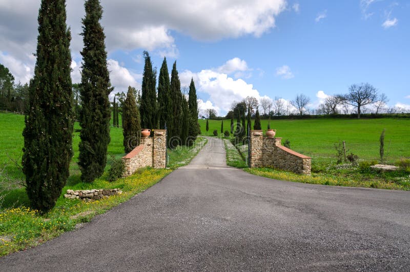 Gate in Tuscany stock photo. Image of grass, avenue, clouds - 30315794