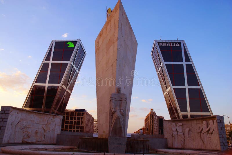 Gate of Europe, Madrid editorial stock photo. Image of architecture ...