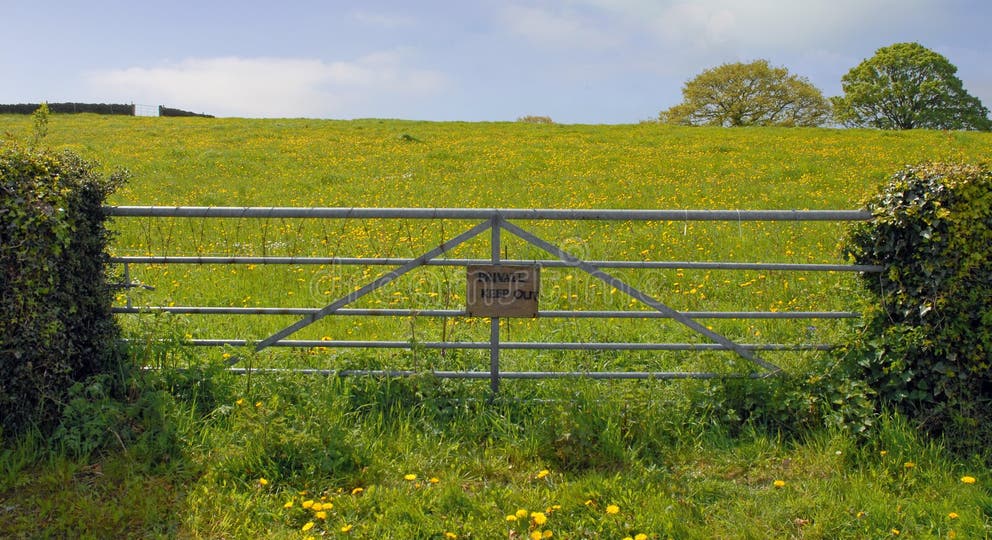 Gate into Field Showing a Private Keep Out Sign Stock Image - Image of ...