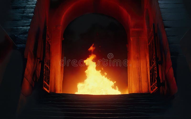 Gate on Fire, Fiery Flame, Symbol of Hell Stock Illustration ...