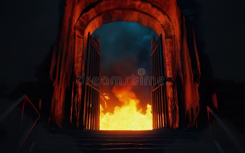 Gate on Fire, Fiery Flame, Symbol of Hell Stock Illustration ...