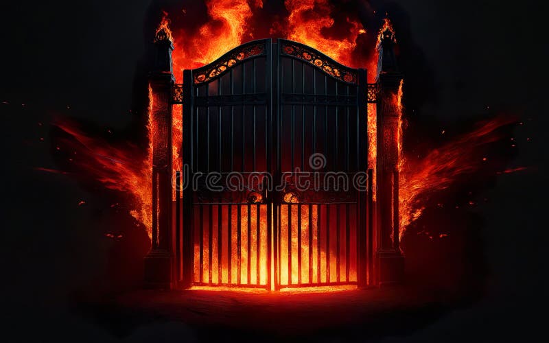 Gate on Fire, Fiery Flame, Symbol of Hell Stock Illustration ...