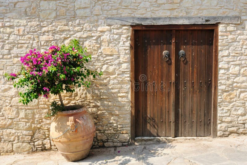Gate and flower in pot stock photo. Image of sunlight - 26289156