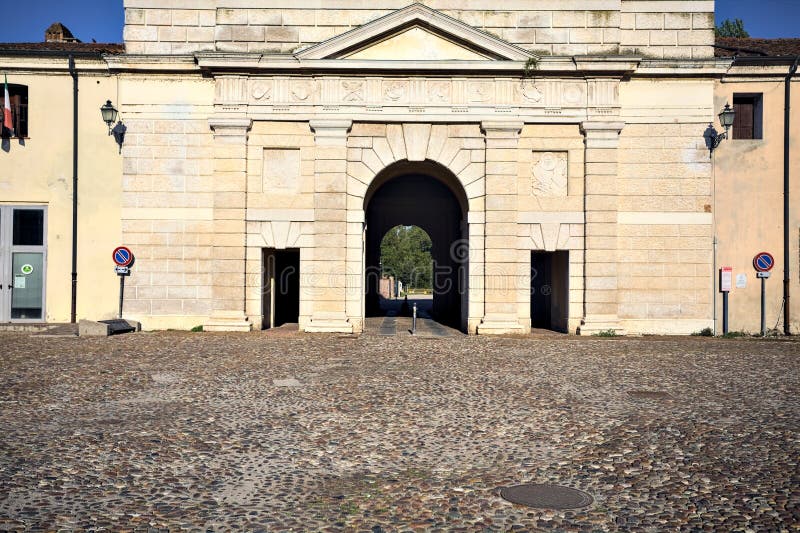 Gate of a Fortification on a Cobbled Square of an Italian Town at ...