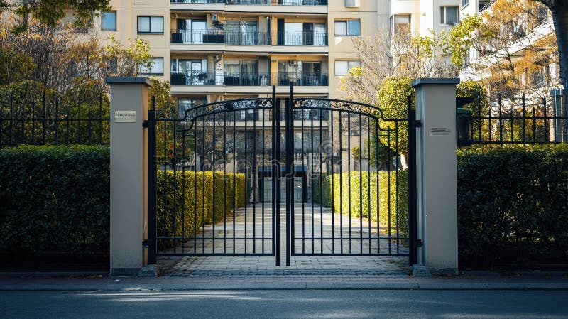 A Gate is in Front of a Building Stock Illustration - Illustration of ...