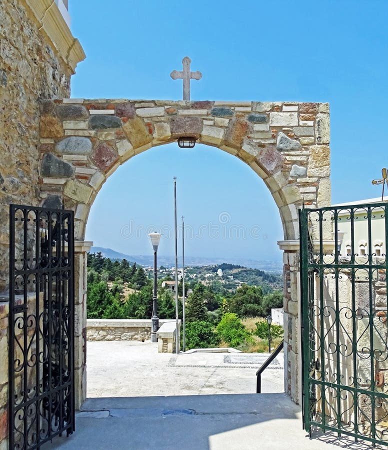Gate in Greece stock photo. Image of dodecanese, brick - 69302760
