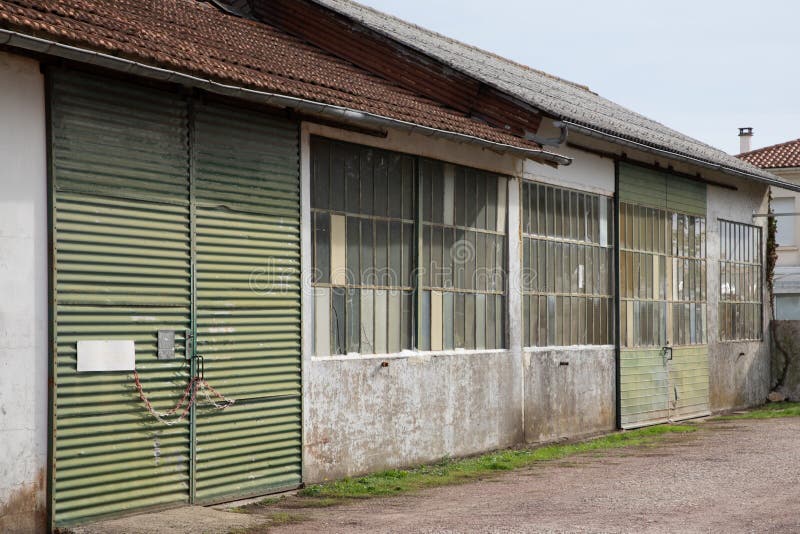 Gate Green Old Glazed Facade of an Old Workshop Facade Stock Image ...