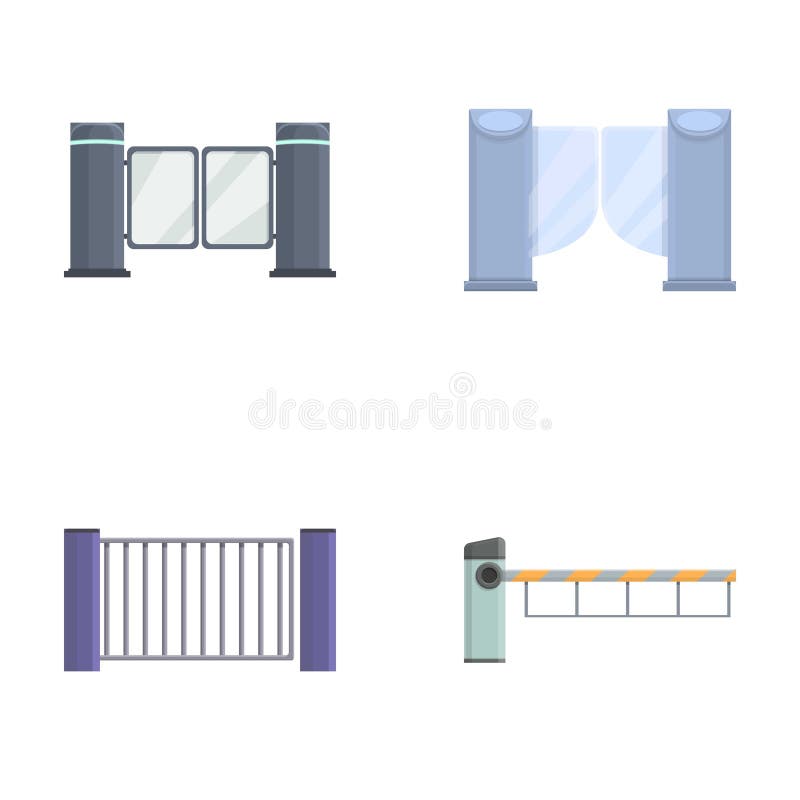 Gate Icons Set Cartoon Vector. Various Type of Automatic Gate and ...