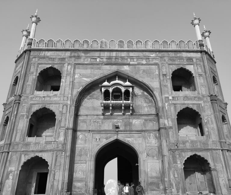 Gate of Jama Masjid stock photo. Image of monichrome - 152004606