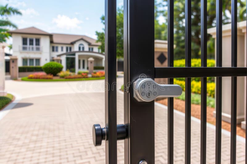 Secure Gate Lock Leading To Luxury Mansion, Generative Ai Stock ...
