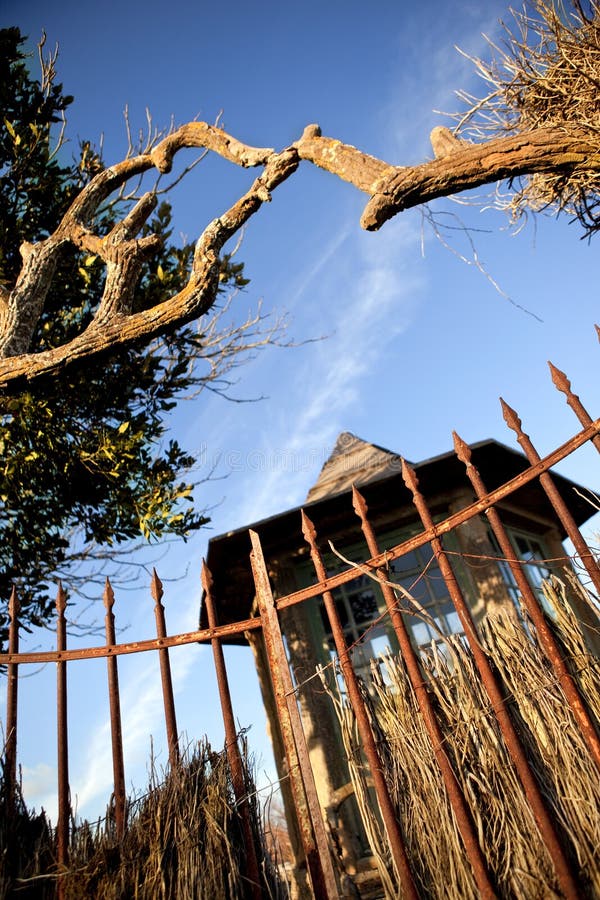 Gate stock photo. Image of iron, tree, sunset, chalet - 50838886
