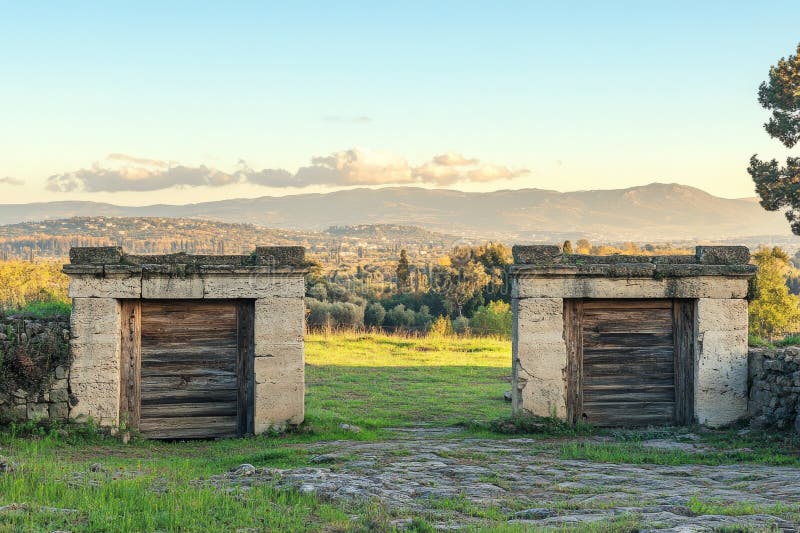The Gate is Open, Flanked by Stone Walls, with a Grassy Path Leading To ...
