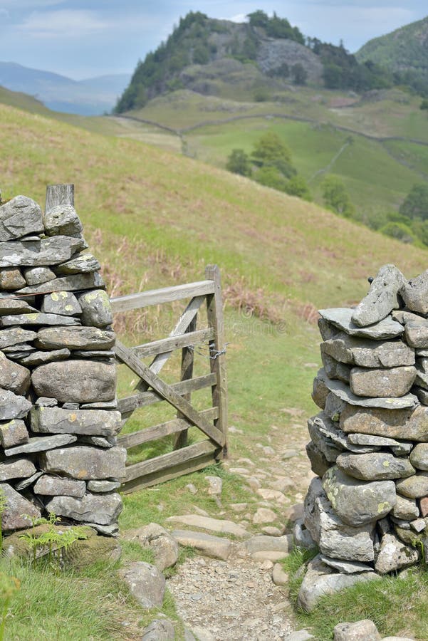Gate on path, Borrowdale stock photo. Image of hill, borrowdale - 99085972