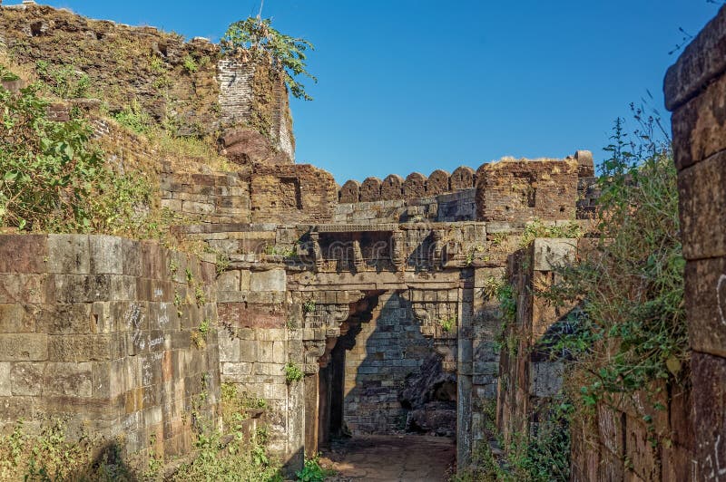 Gate of Pavagadh Fort Pavagadh Archaeological Park Stock Photo - Image ...