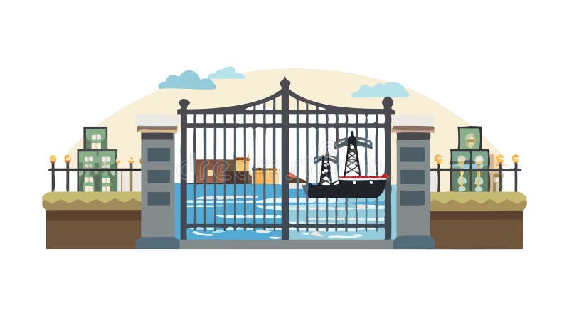 Gate with Ship, Harbor Security, Naval Base, Port Access, Vector Design ...