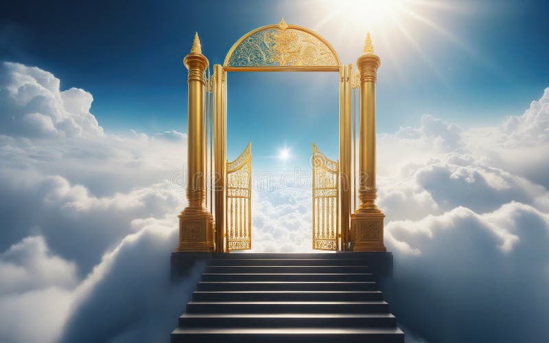 Gate To Heaven in the Clouds, Sunlight at the End of the Path Stock ...