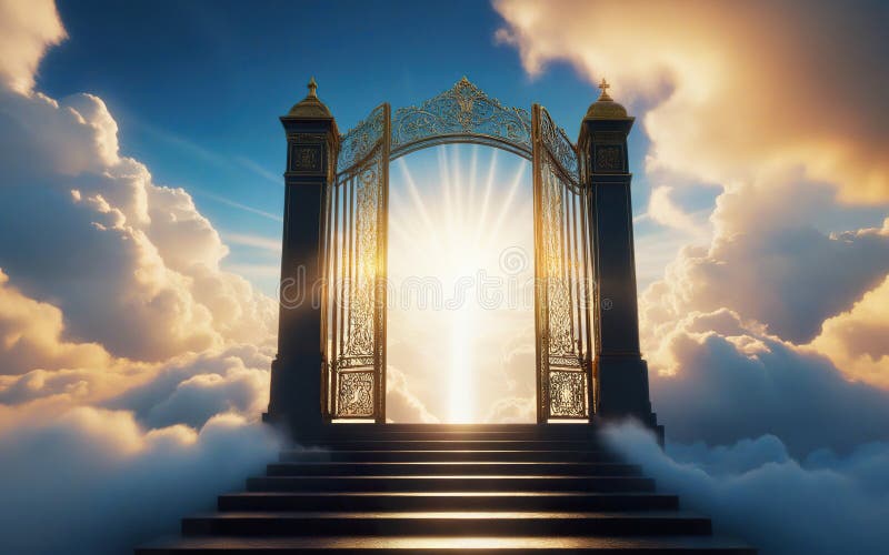 Gate To Heaven in the Clouds, Sunlight at the End of the Path Stock ...