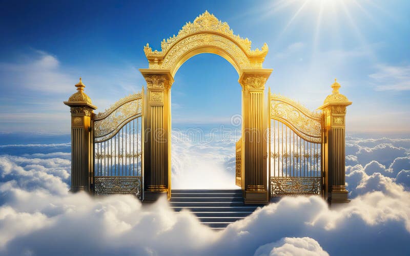 Gate To Heaven in the Clouds, Sunlight at the End of the Path Stock ...