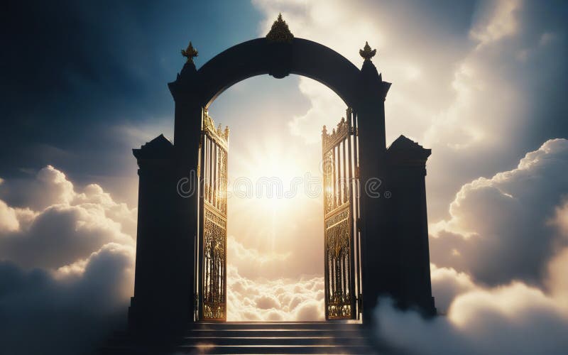 Gate To Heaven in the Clouds, Sunlight at the End of the Path Stock ...