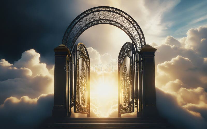 Gate To Heaven in the Clouds, Sunlight at the End of the Path Stock ...