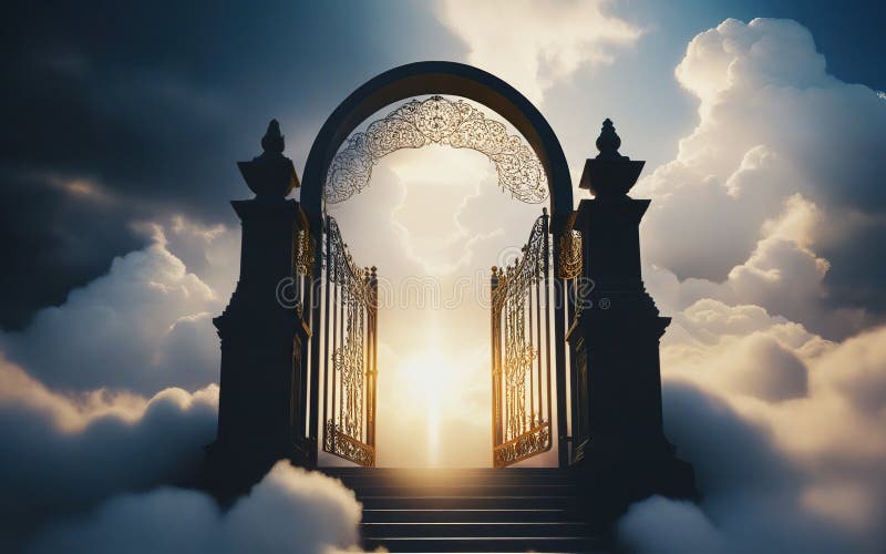 Gate To Heaven in the Clouds, Sunlight at the End of the Path Stock ...