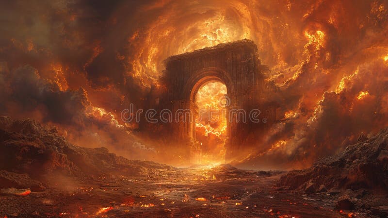Gate To Hell Opening in the Middle of a Fire Stock Illustration ...