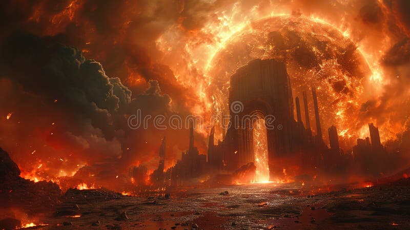 Gate To Hell Opening in the Middle of a Fire Stock Illustration ...