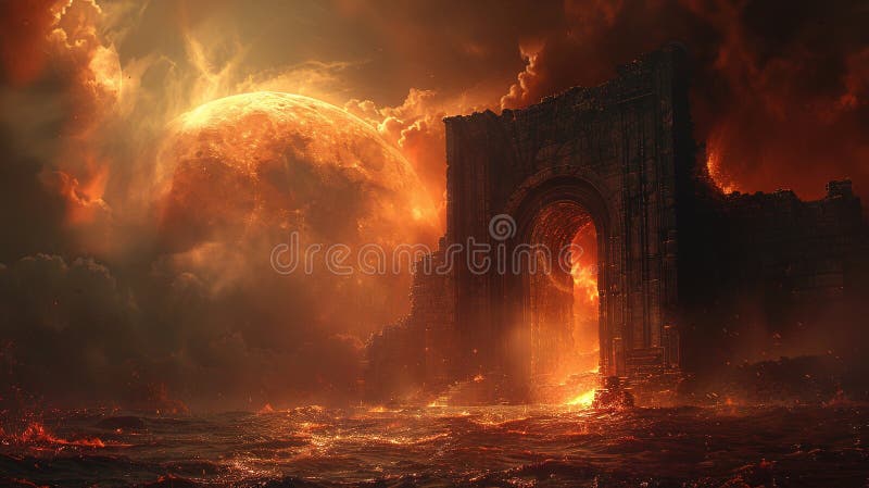 Gate To Hell Opening in the Middle of a Fire Stock Illustration ...