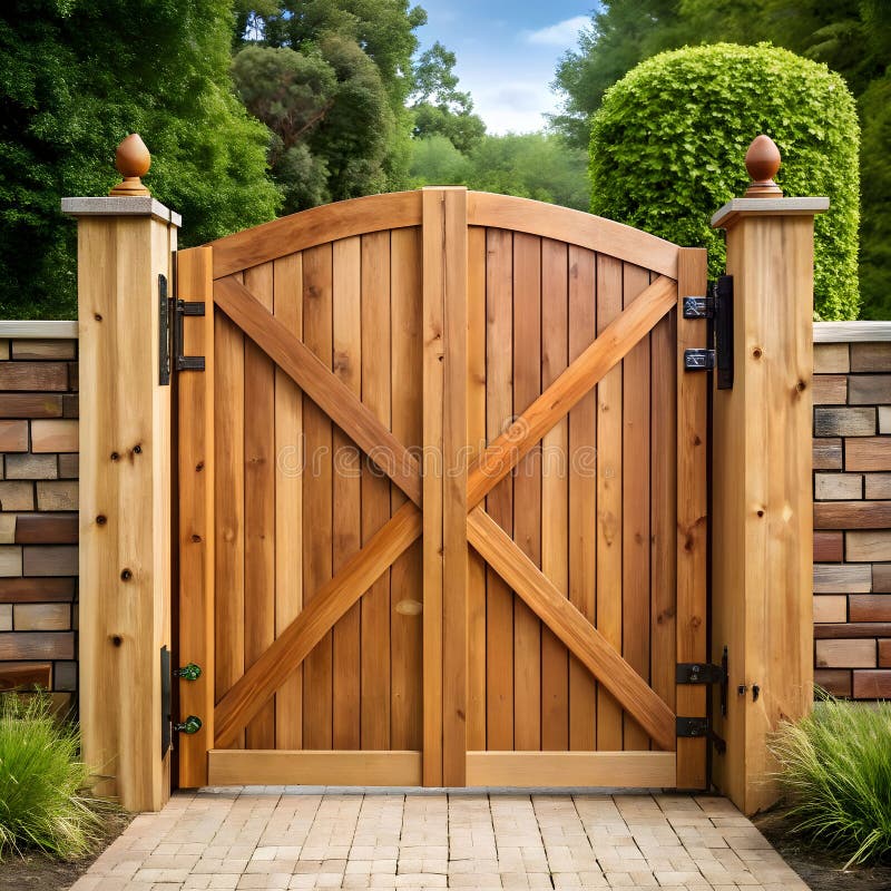 Elegant Wooden Gate Showcasing Stock Illustration - Illustration of ...