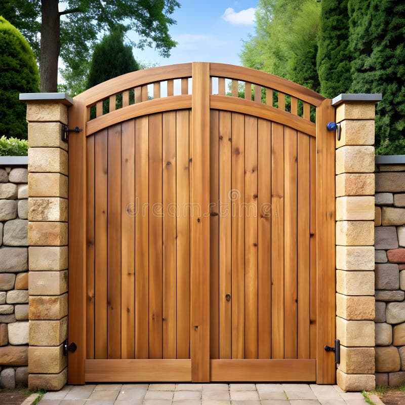 Elegant Wooden Gate Showcasing Stock Illustration - Illustration of ...