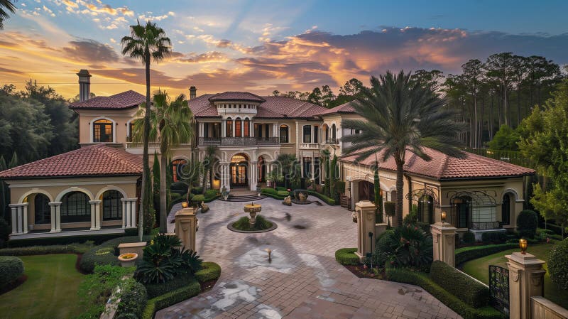 Gated Mansion in a Posh Neighborhood Stock Illustration - Illustration ...