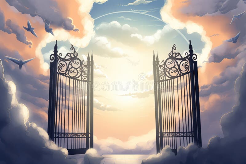 Gates of Heaven with Clouds and Birds, Created Using Generative Ai ...