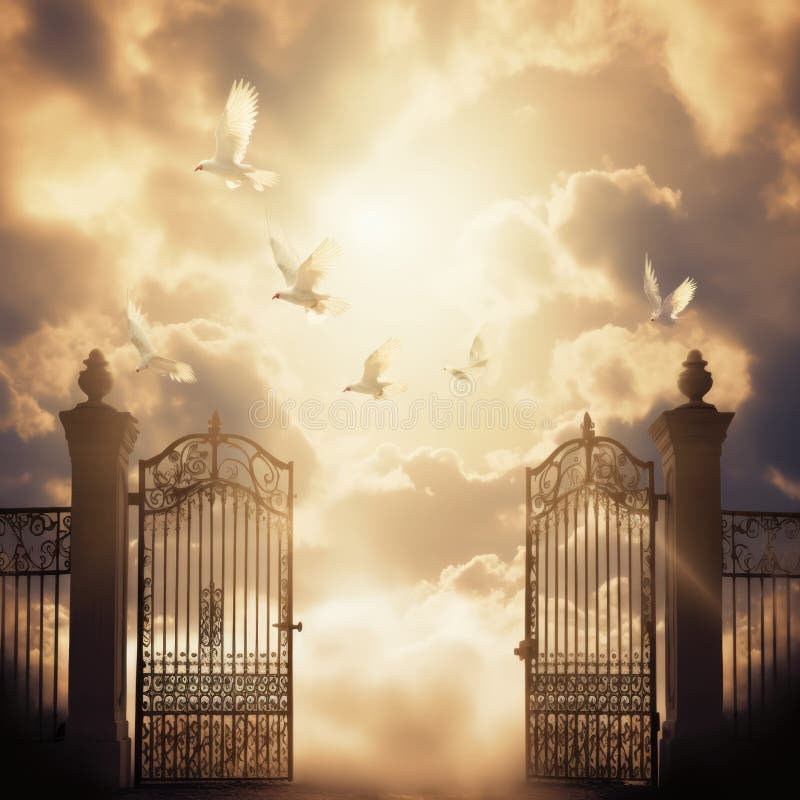 Gates of Heaven with Clouds and Birds, Created Using Generative Ai ...