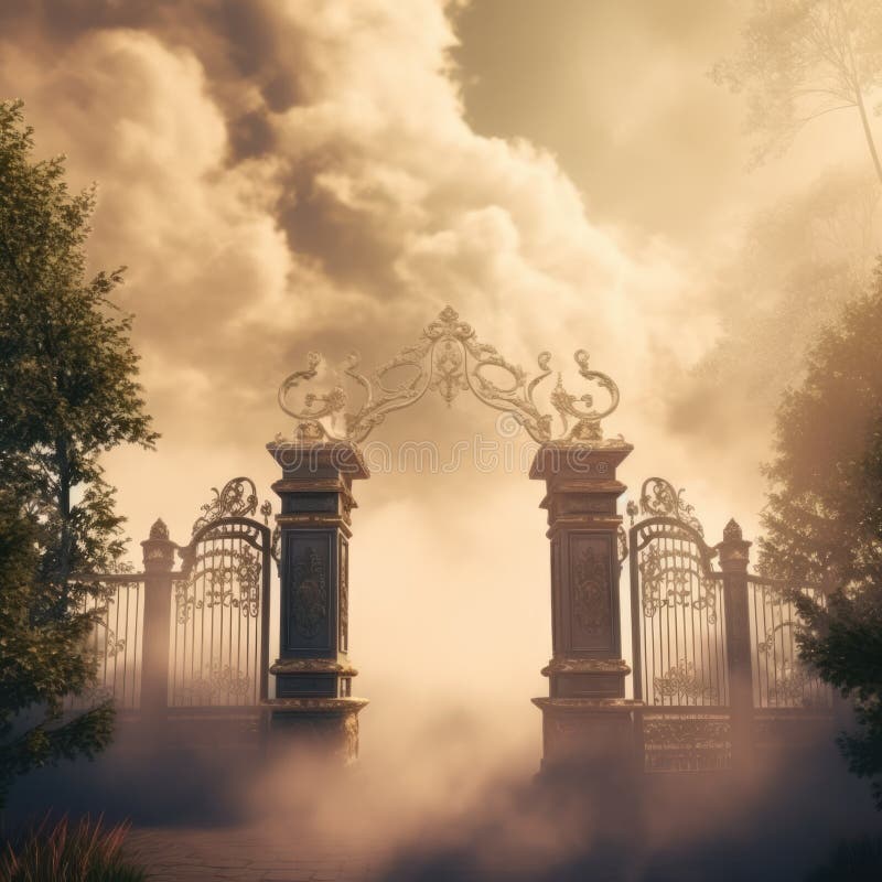 Gates of Heaven with Clouds and Mist, Created Using Generative Ai ...