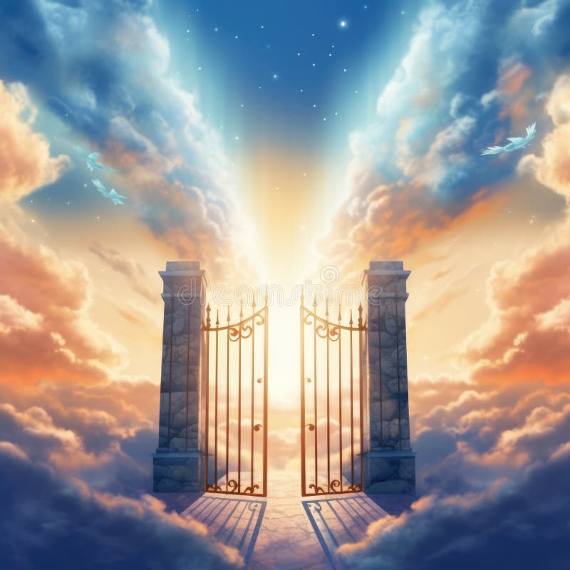 Gates of Heaven with Clouds and Sun Rays, Created Using Generative Ai ...