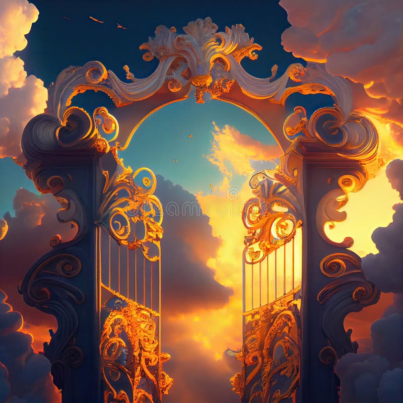 The Gates of Heaven. Generative AI Art. Architectural Element in the ...