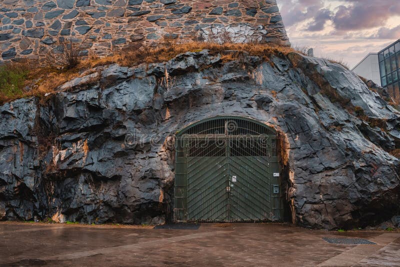 Gates To the Bunker Inside the Cliff. Editorial Image - Image of forest ...
