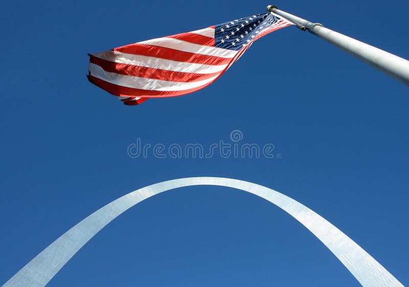 Gateway Arch with American Flag Stock Photo - Image of front, missouri ...