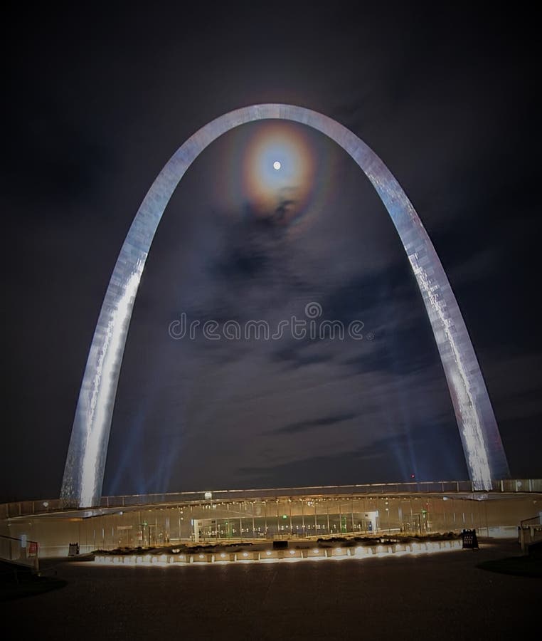Gateway Arch National Park St Louis MO at Night with the Moon Stock ...
